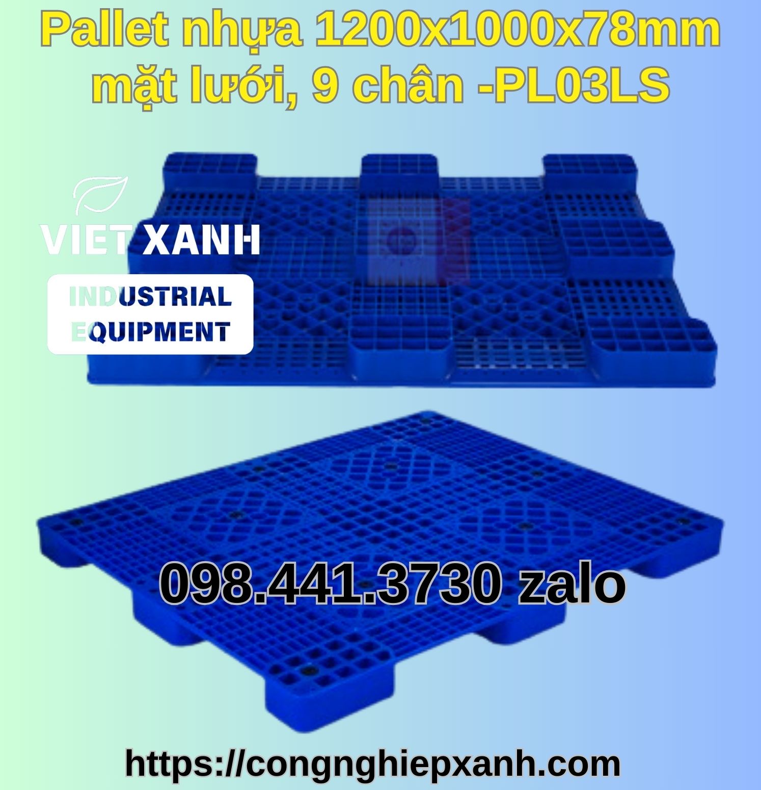 Pallet nhựa 1200x1000x78mm mặt lưới PL03LS – Pallet nhựa Việt Xanh